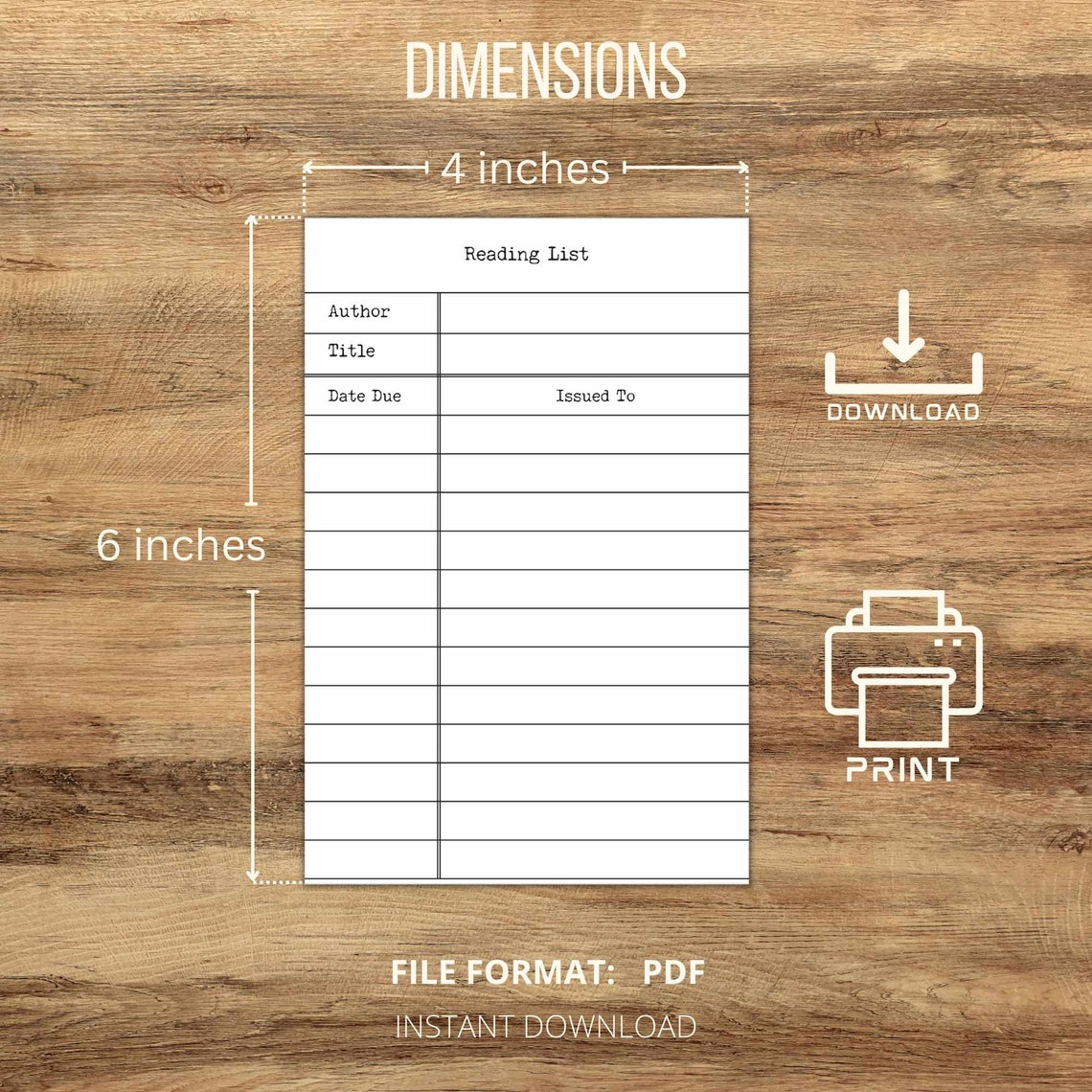 Library Card Style Reading Log Printable 4 X 6 Inch Index Card Blank ...