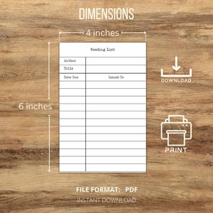 Library Card Style Reading Log Printable 4 X 6 Inch Index Card Blank ...