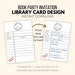 Library Card Style Book Party Stamped DIY Invitation - Printable 4 X 6 ...