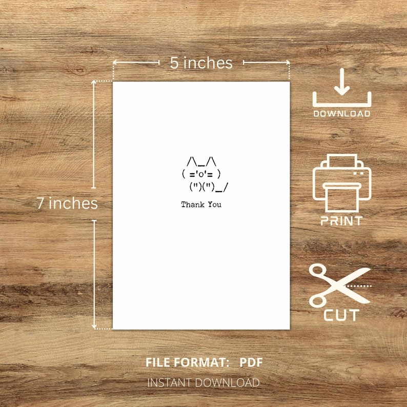 Thank You Ascii Cat 5x7 Folded Greeting Cards Pack of 5 Printable - Etsy UK
