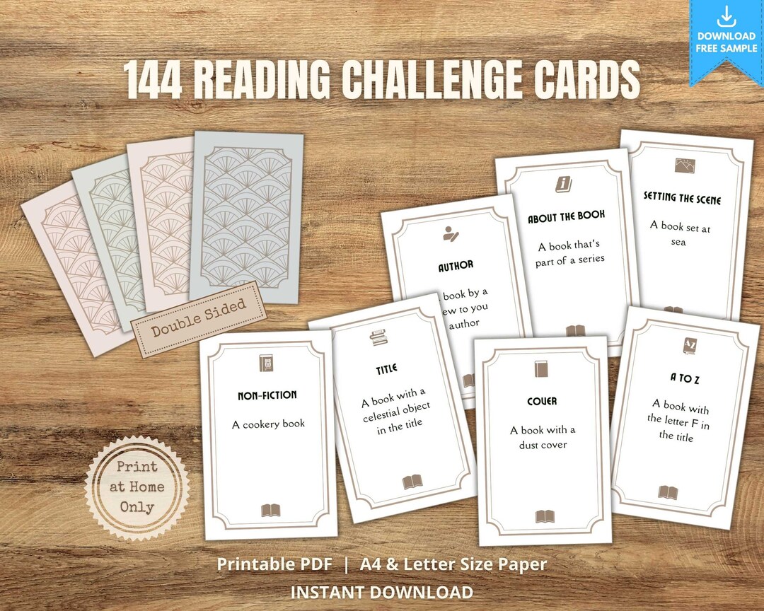 Printable Reading Challenge Cards Tackle the TBR Reading List Game - Etsy