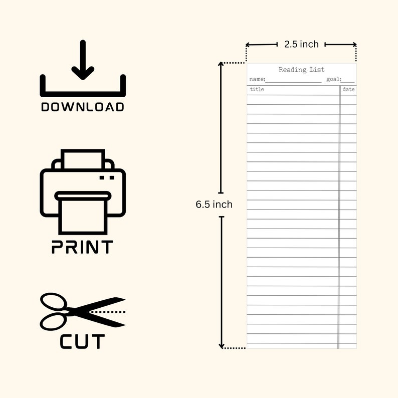 Library Card Style Yearly Reading Tracker Bookmark Printable 2.5x6.5 ...