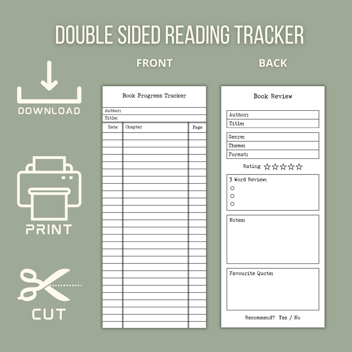 Book Reading Progress Bookmark One per Book - Library Card Book ...
