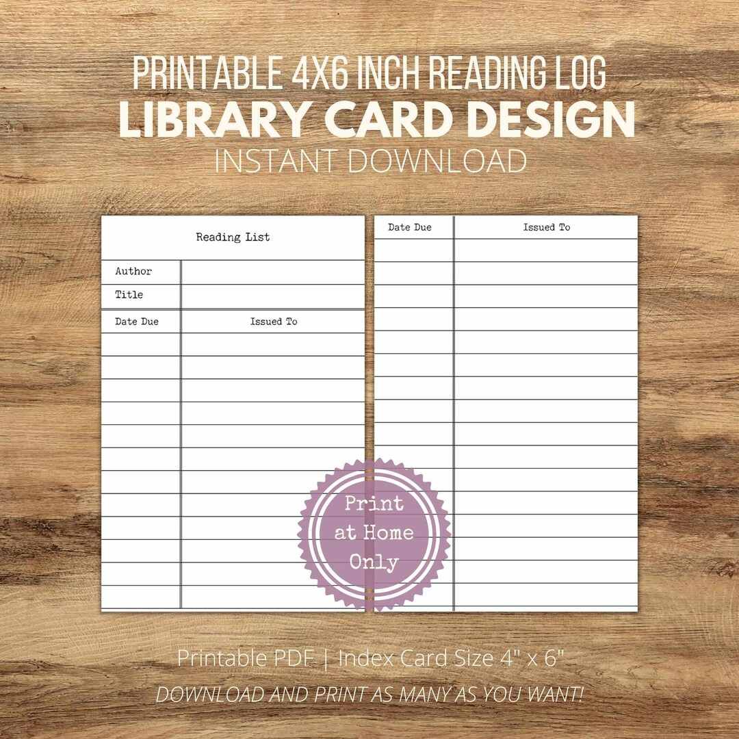 Library Card Style Reading Log Printable 4 X 6 Inch Index Card Blank ...