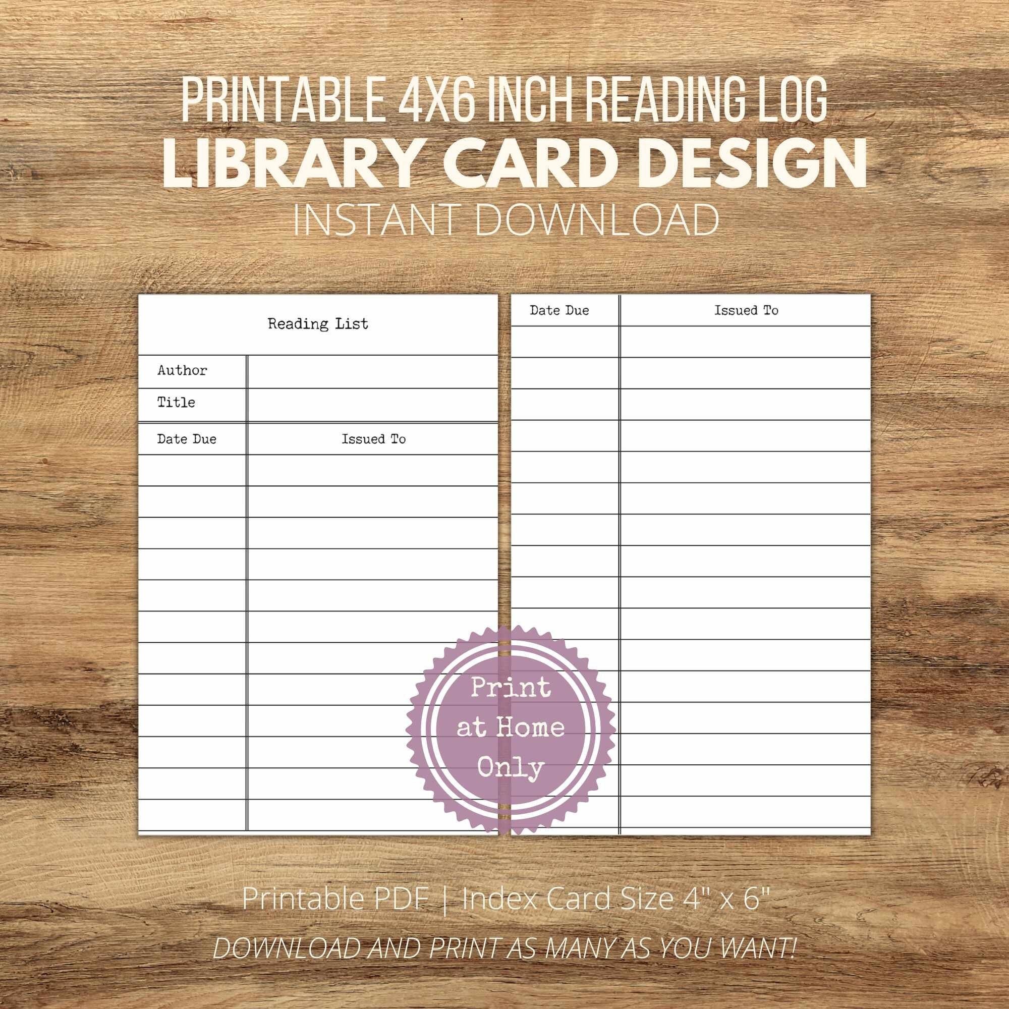 Library Card Style Reading Log Printable 4 X 6 Inch Index Card Blank ...