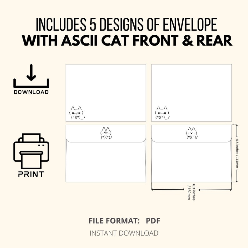 Printable Writing Paper Set Ascii Cat and Quote Design Lined & Unlined ...