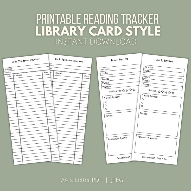 Book Reading Progress Bookmark One per Book Library Card Book Progress ...