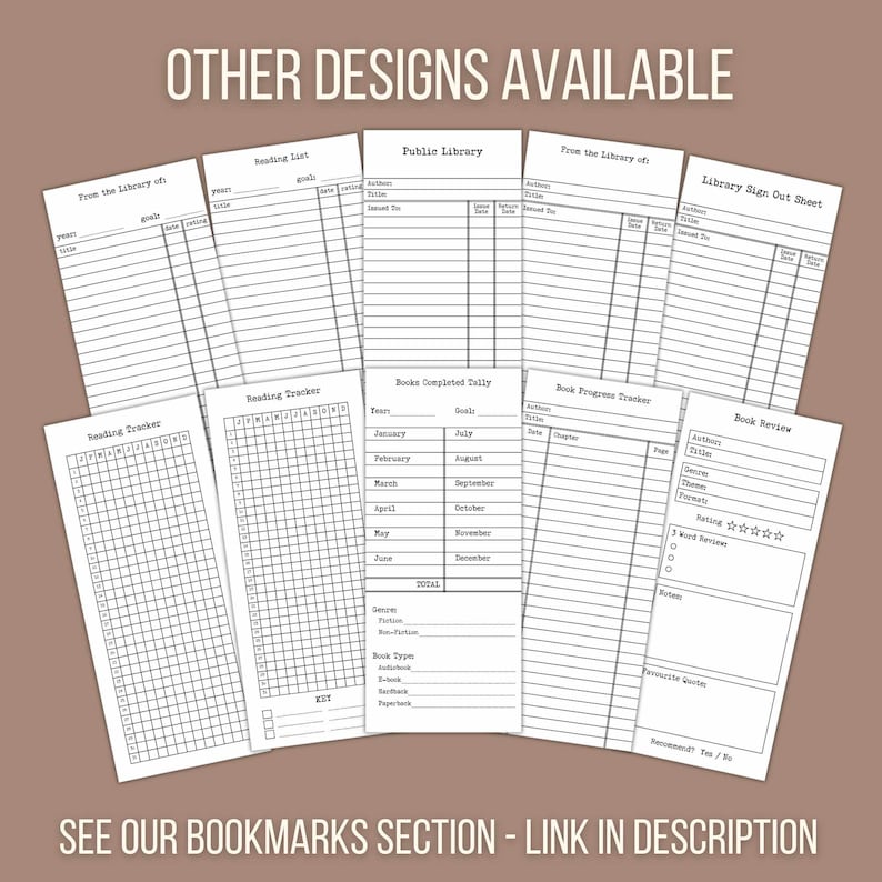 Book Reading Progress Bookmark One per Book Library Card Book Progress ...