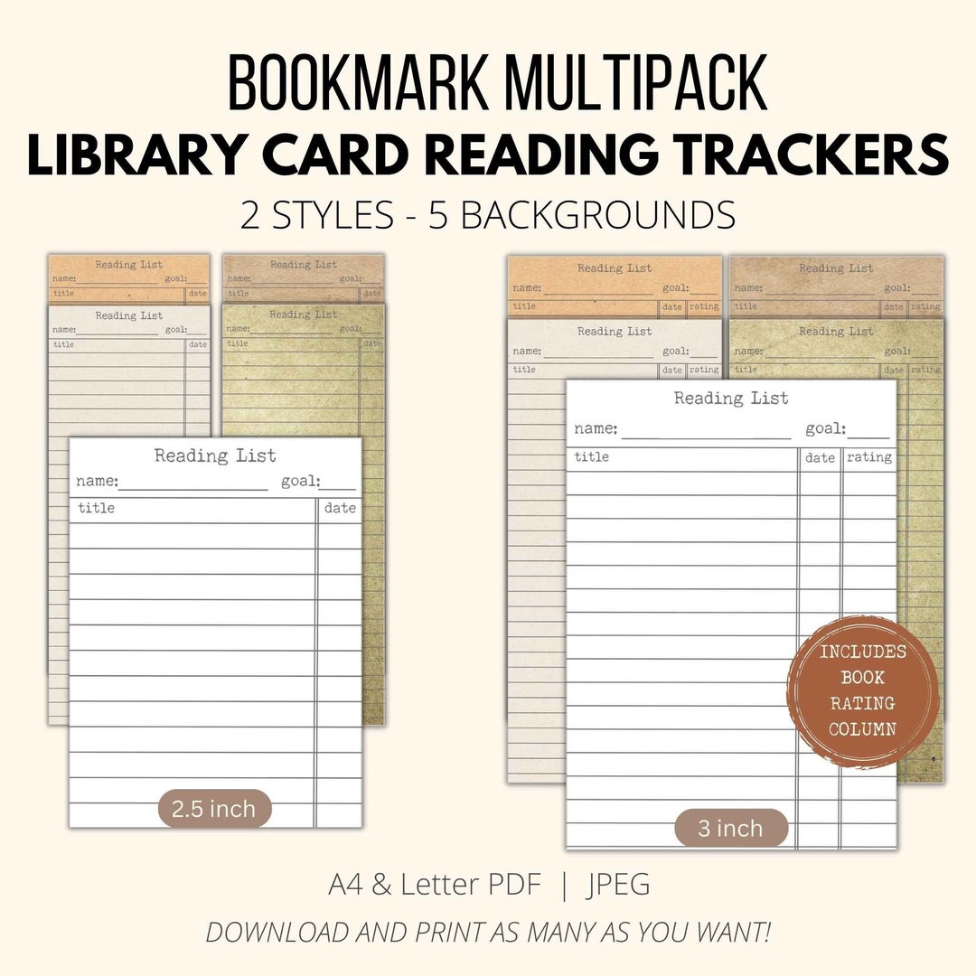 Library Card Style Reading Tracker Bookmarks Multipack Plain & Textured ...
