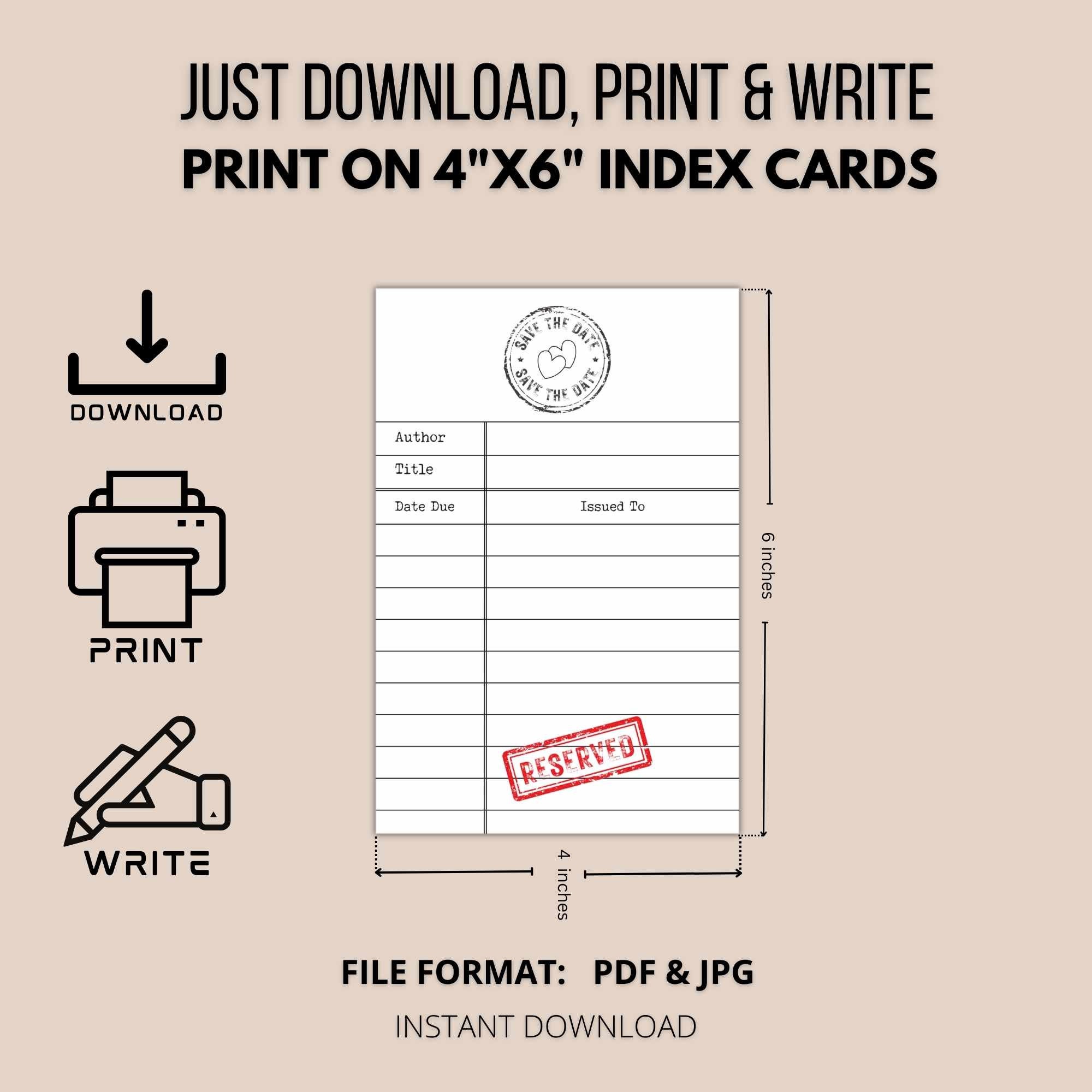 Library Card Style Save the Date DIY Invitation Printable 4 X 6 Invite ...