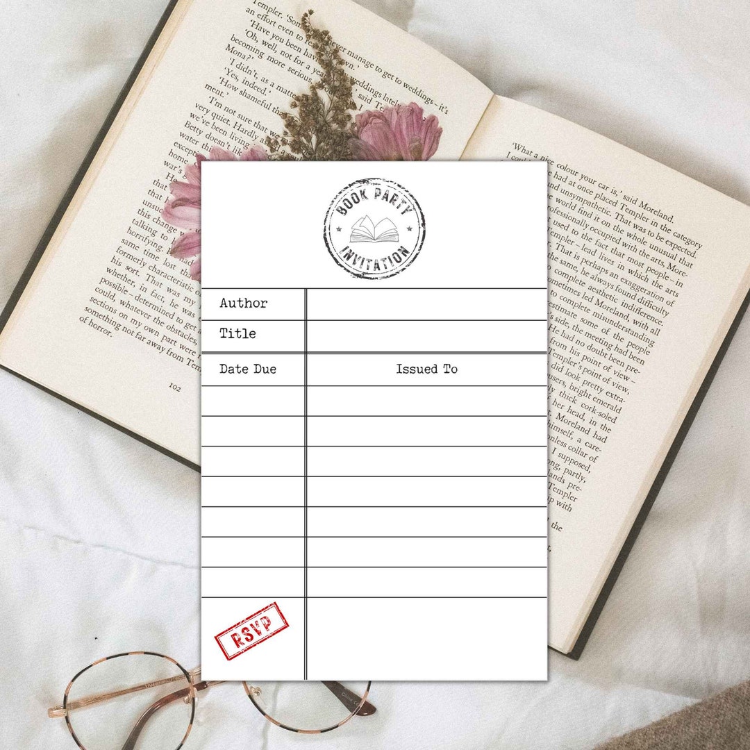 Library Card Style Book Party Stamped DIY Invitation - Printable 4 X 6 ...