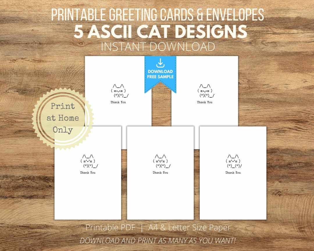 Thank You Ascii Cat 5x7 Folded Greeting Cards Pack of 5 Printable - Etsy UK