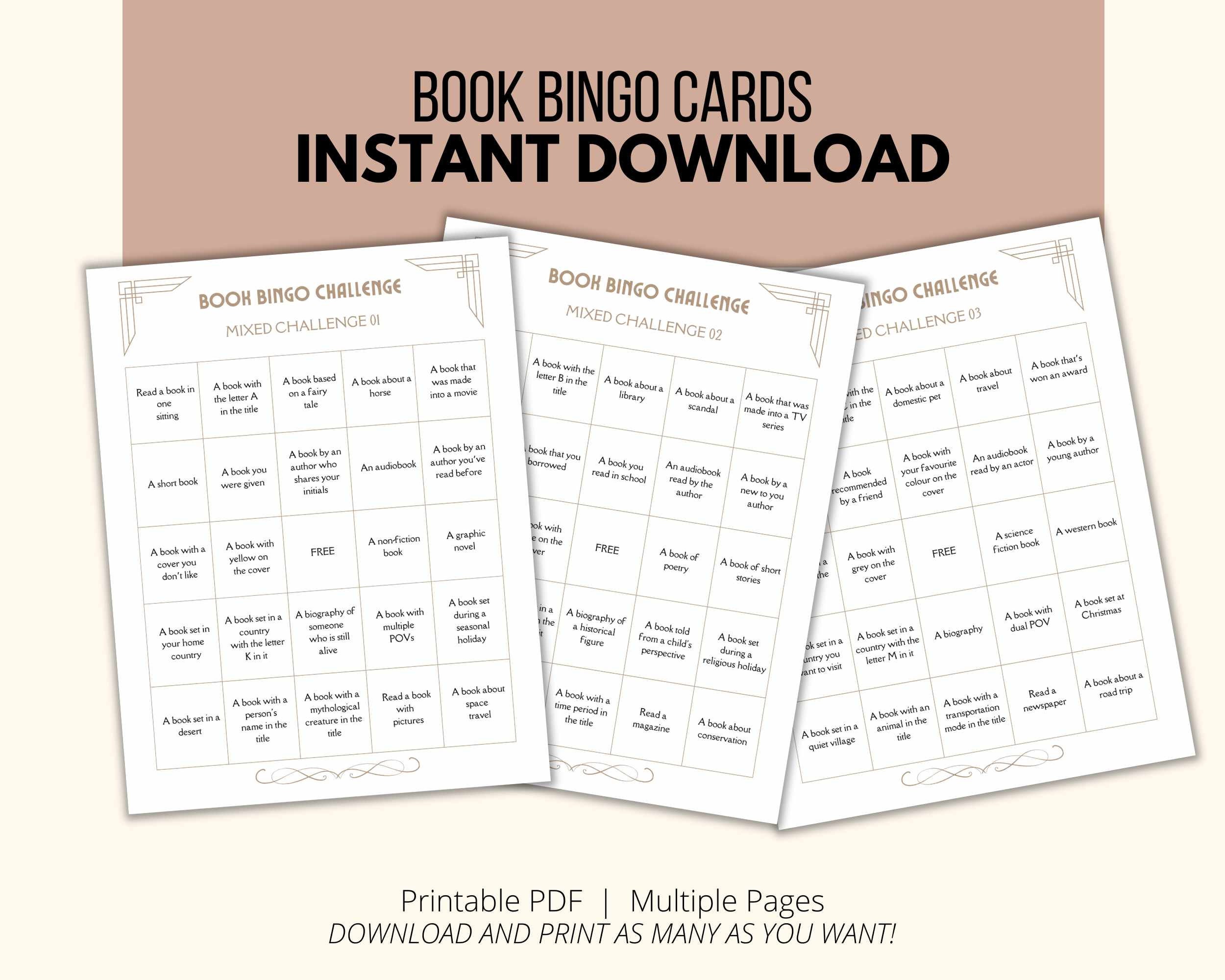 Printable Book Bingo Cards Tackle the to Be Read List Mixed Reading ...