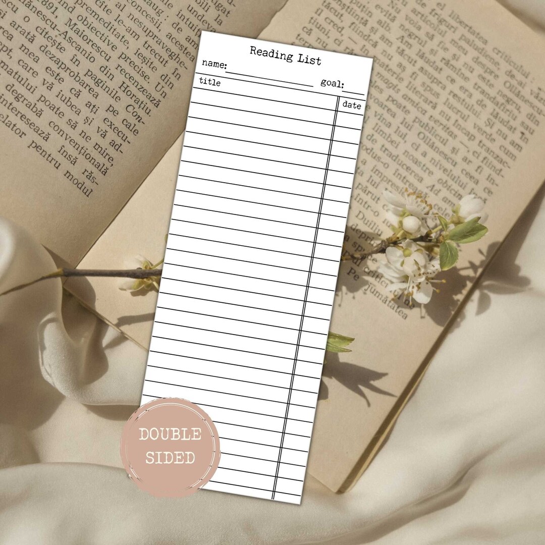 Library Card Style Reading Tracker Bookmark Double Sided Printable - Etsy