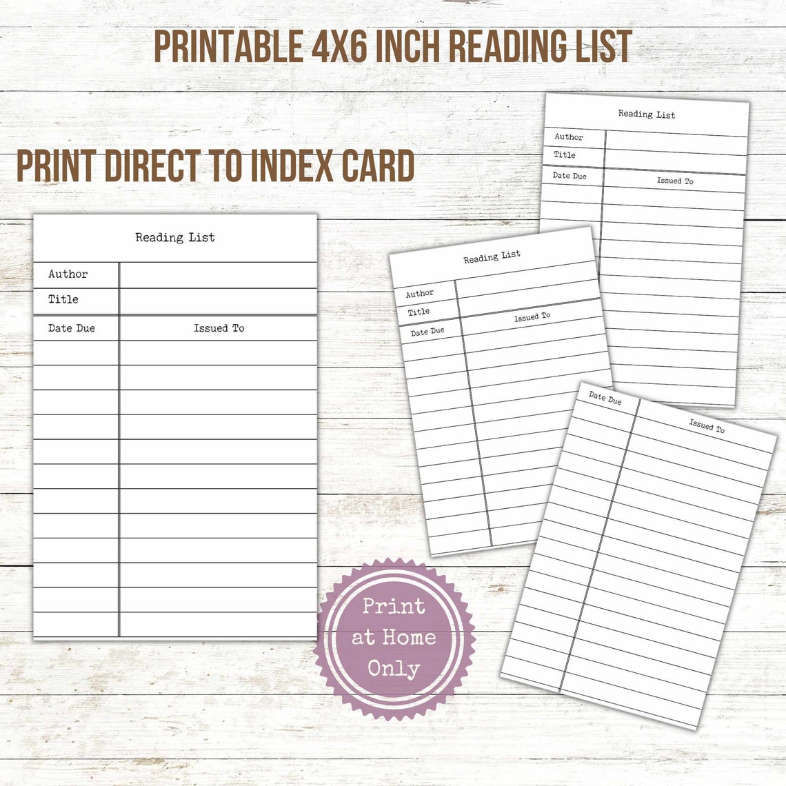 Library Card Style Reading Log Printable 4 X 6 Inch Index Card Blank ...