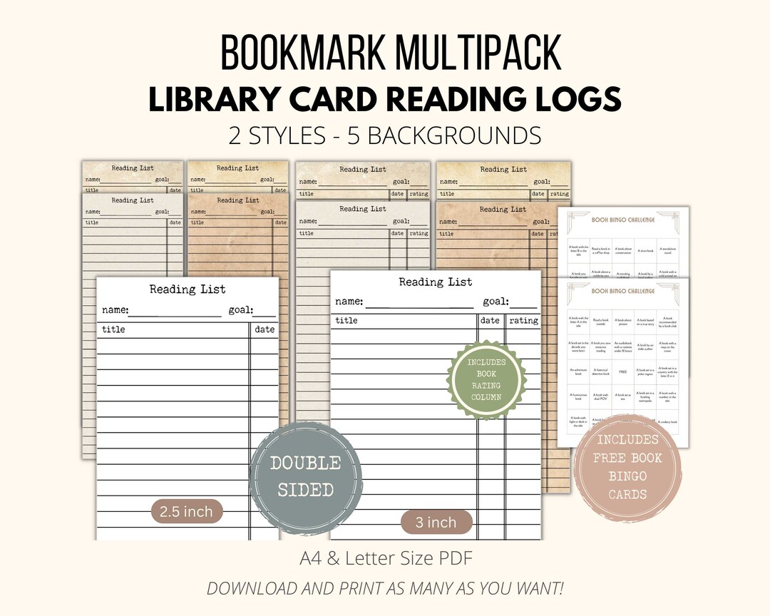 Library Card Style Reading Tracker Bookmark Multipack - Plain & Vintage ...