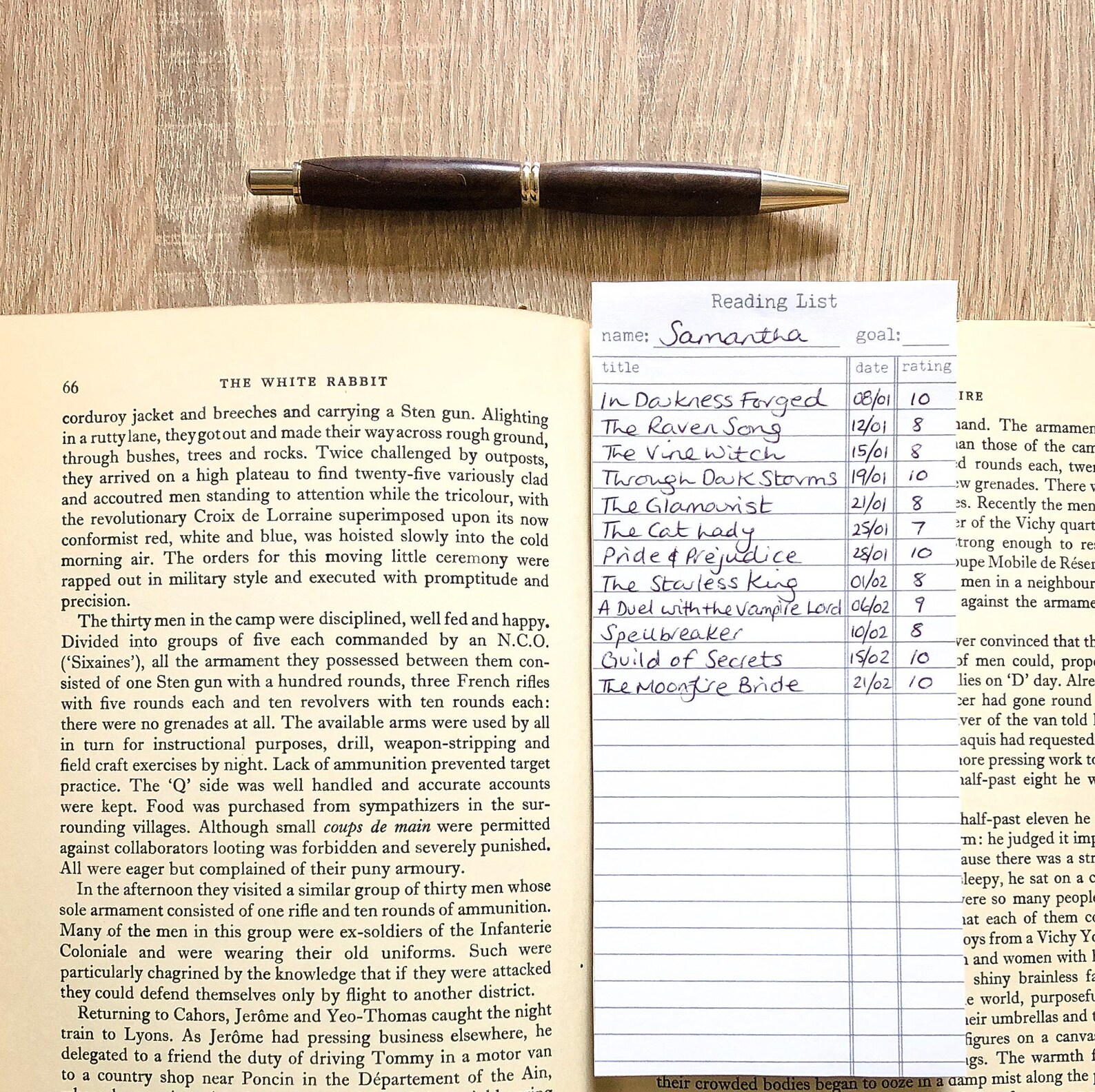 Library Card Style Yearly Reading Tracker Bookmark With Rating ...