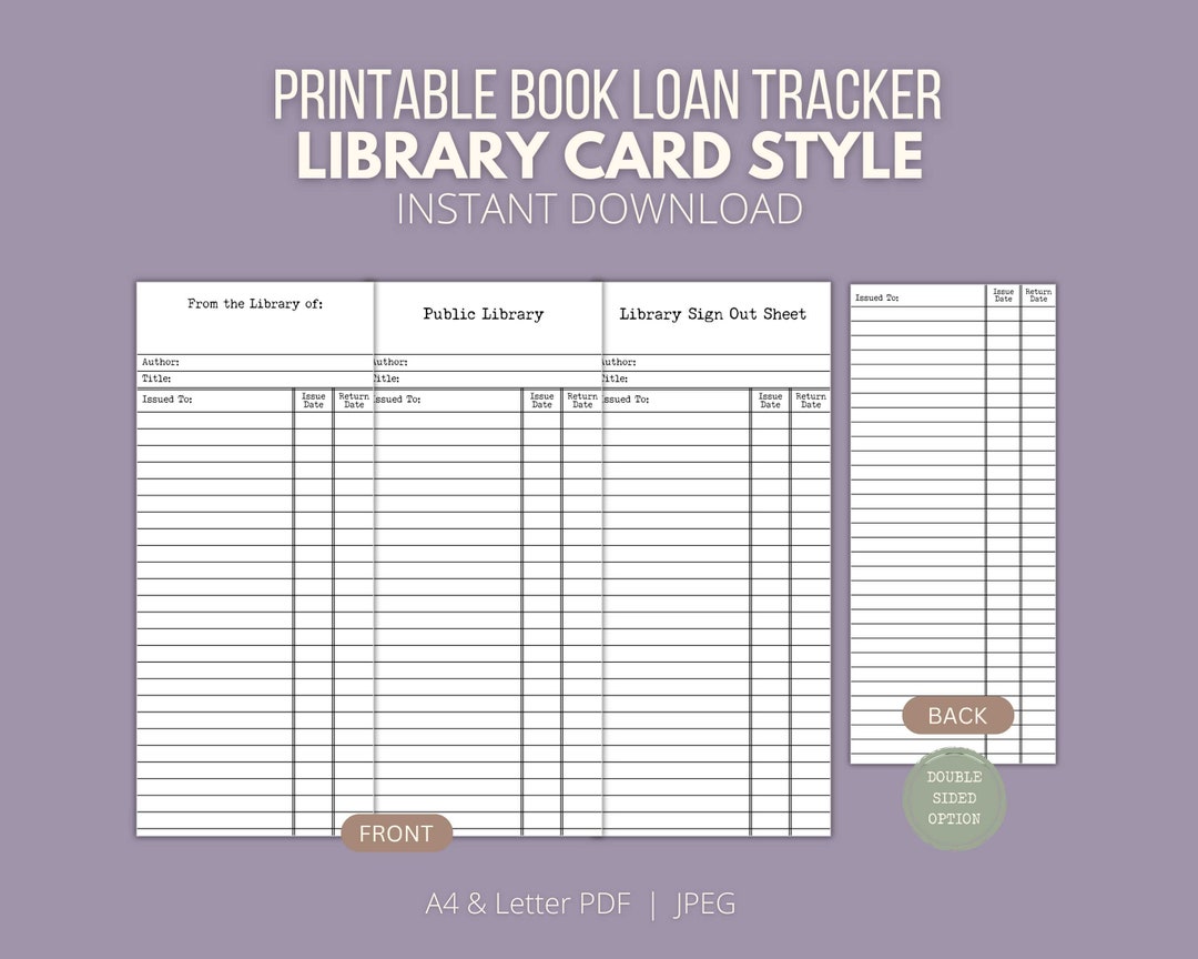 Printable Book Loan Bookmark – Library Card Style (digital Download) - Etsy