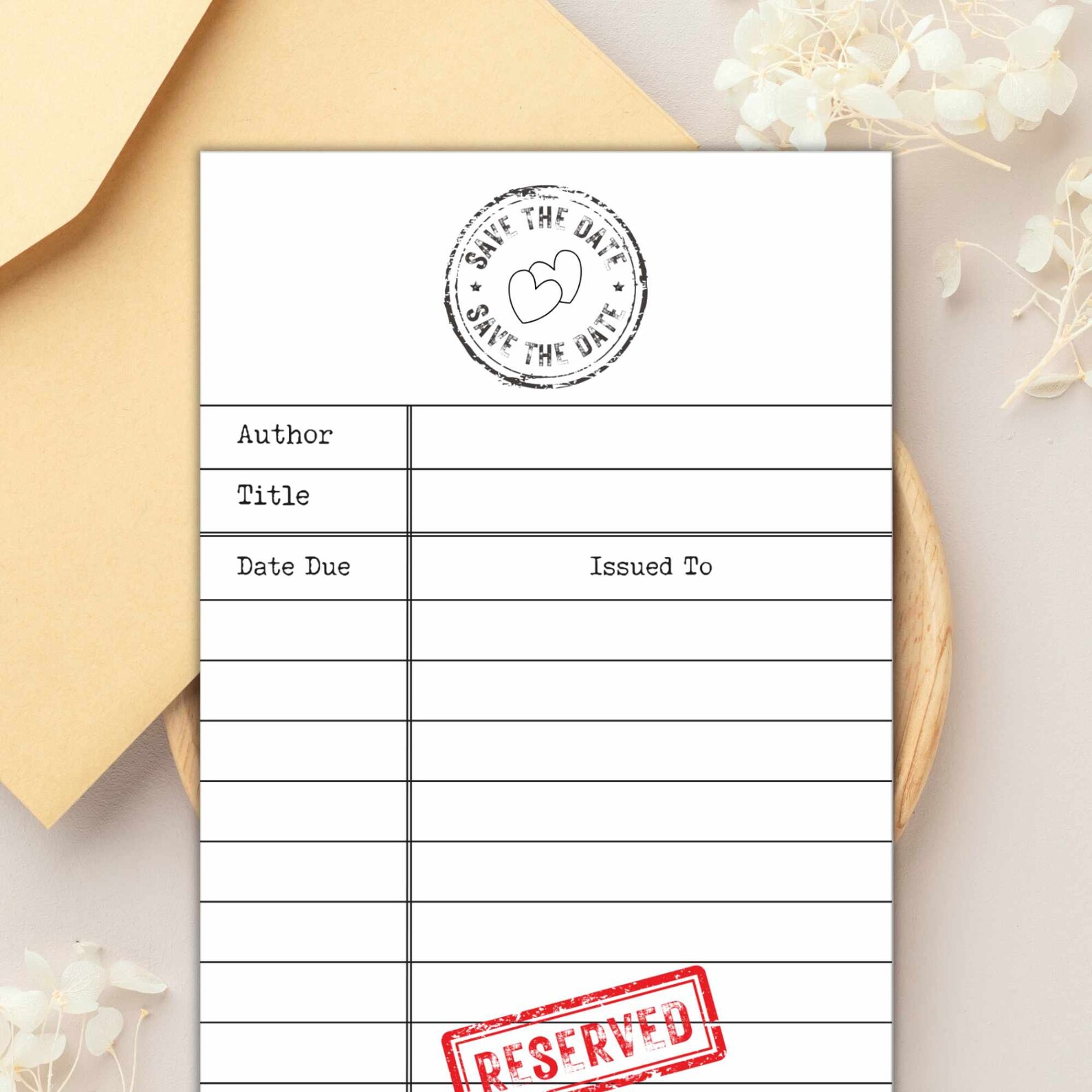 Library Card Style Save the Date DIY Invitation Printable 4 X 6 Invite ...