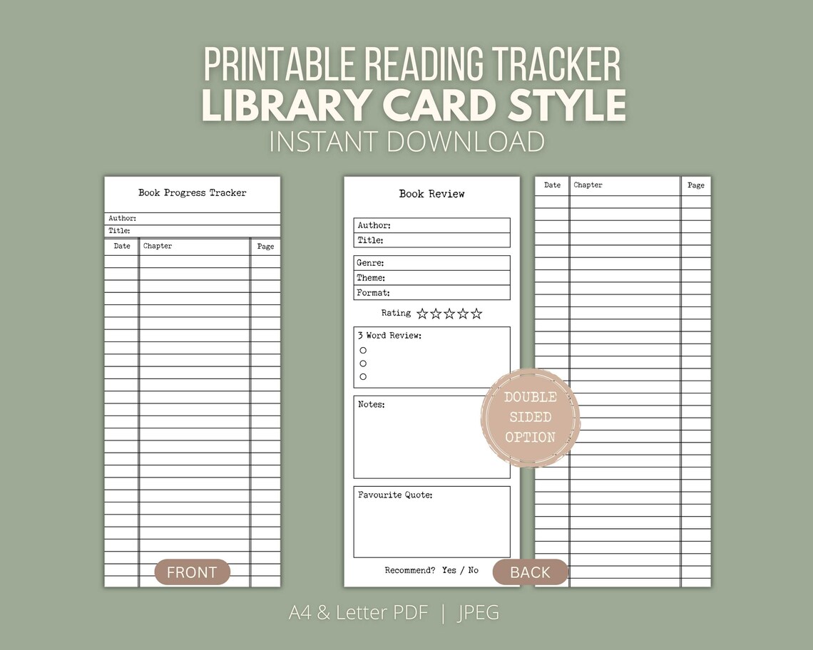 Book Reading Progress Bookmark One per Book Library Card Book Progress ...