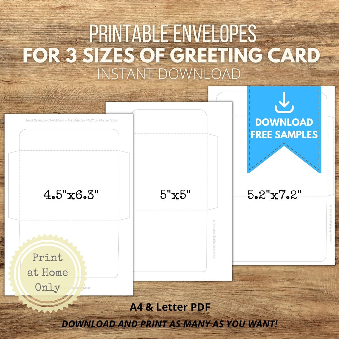 3 Sizes of Plain Envelopes for Greeting Cards Bundle Printable Card ...