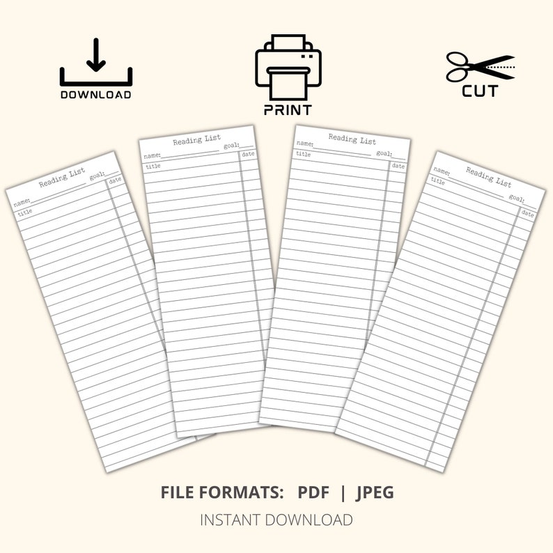 Library Card Style Yearly Reading Tracker Bookmark Printable 2.5x6.5 ...
