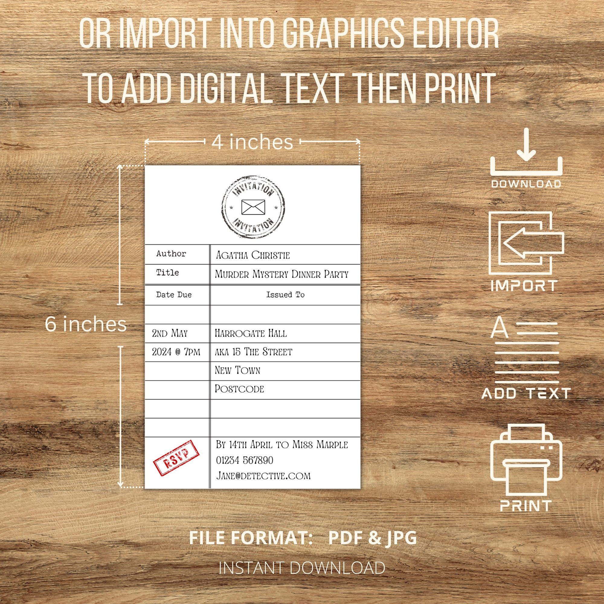 Library Card DIY Invitation Printable Library Card Invite 4x6 Inch ...