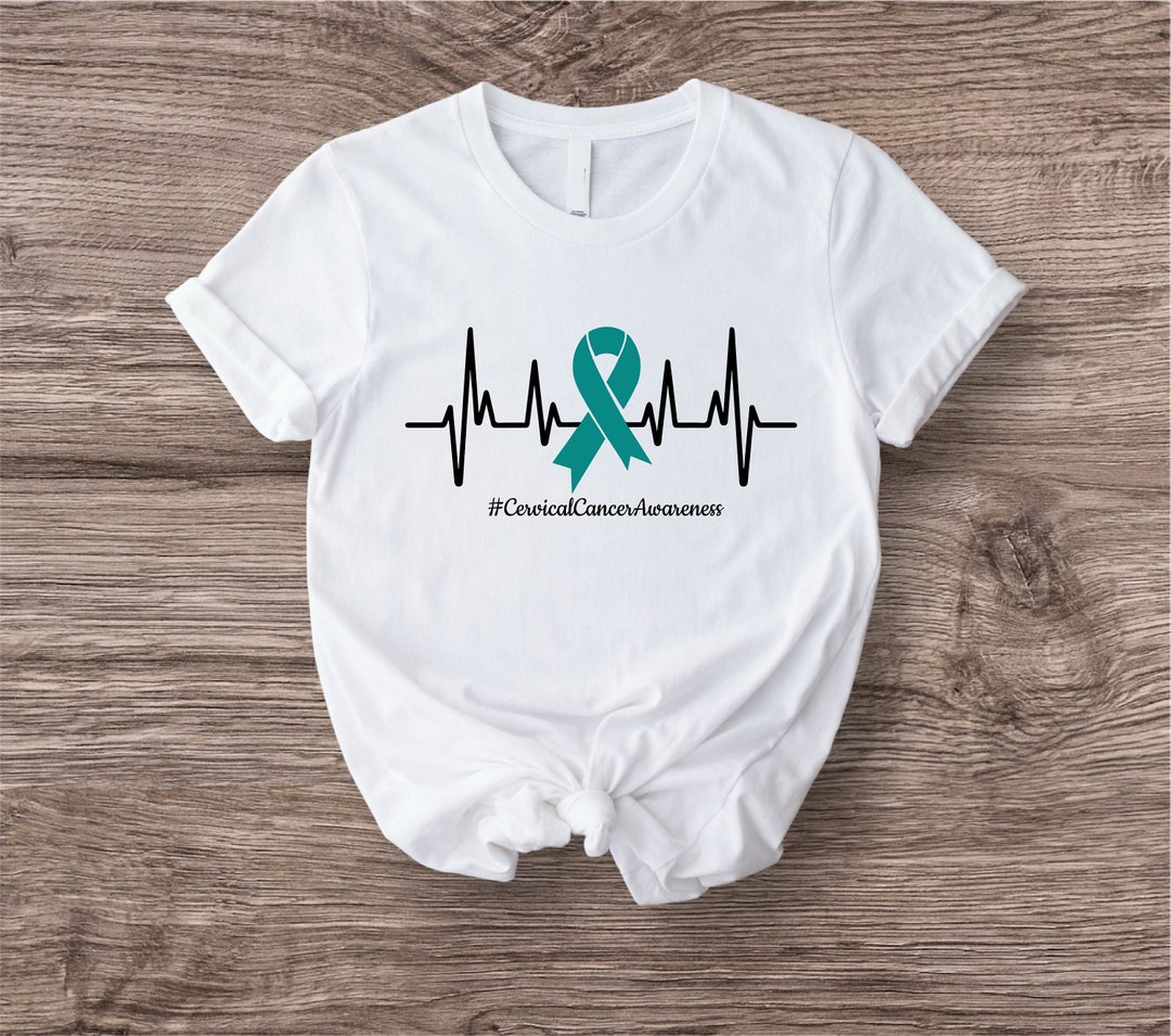 Heartbeat Cervical Cancer Shirt, Cervical Cancer Awareness Shirt, Teal ...