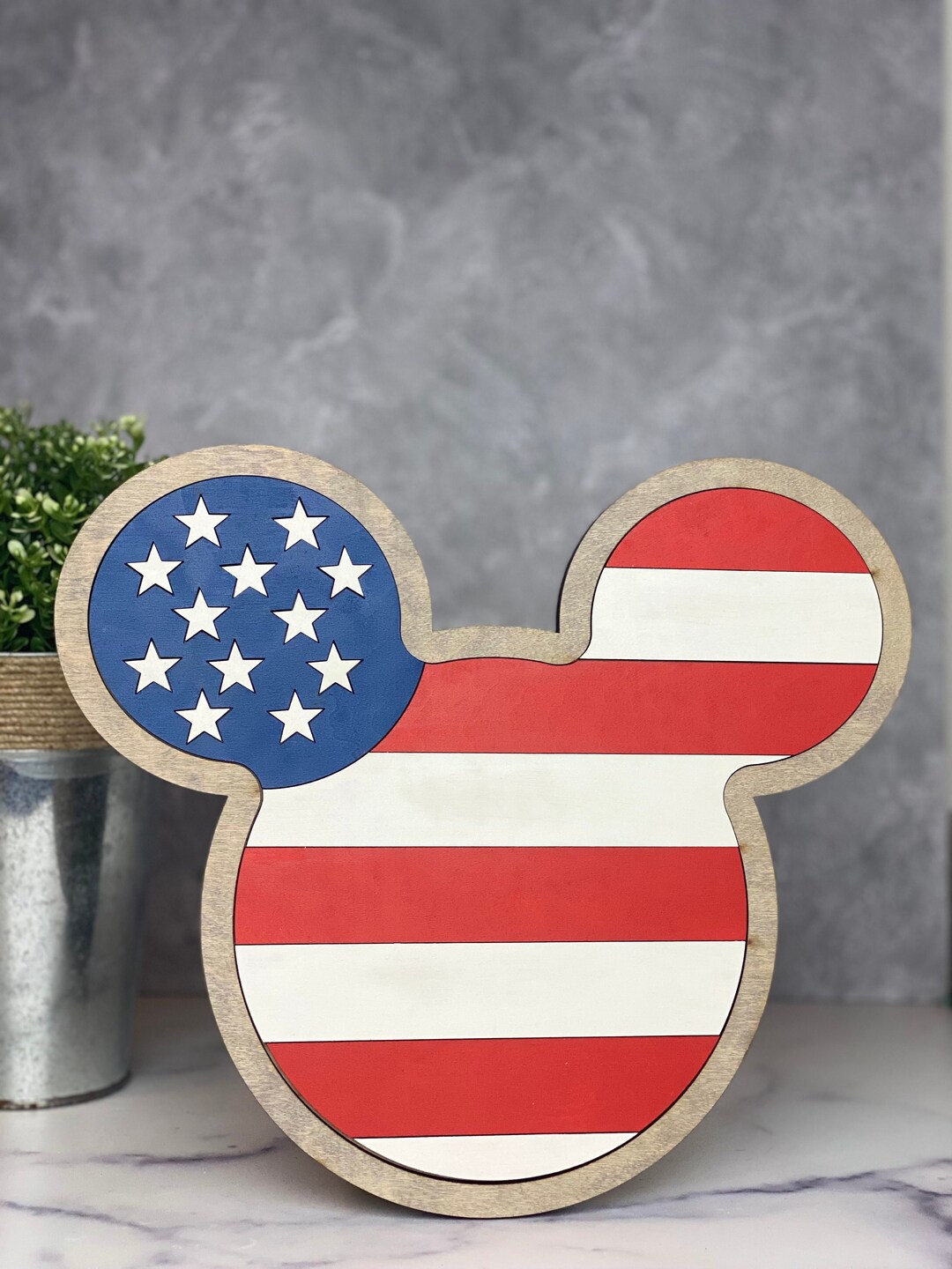 Patriotic Mickey Head Flag Sign - Wooden Disney 4th of July Sign - Etsy
