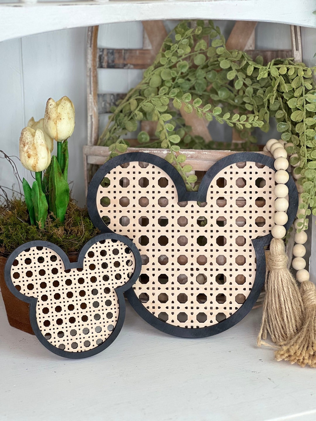 Boho Rattan Mickey Head - Disney Rattan Sign - Mickey Sign - Disney ...