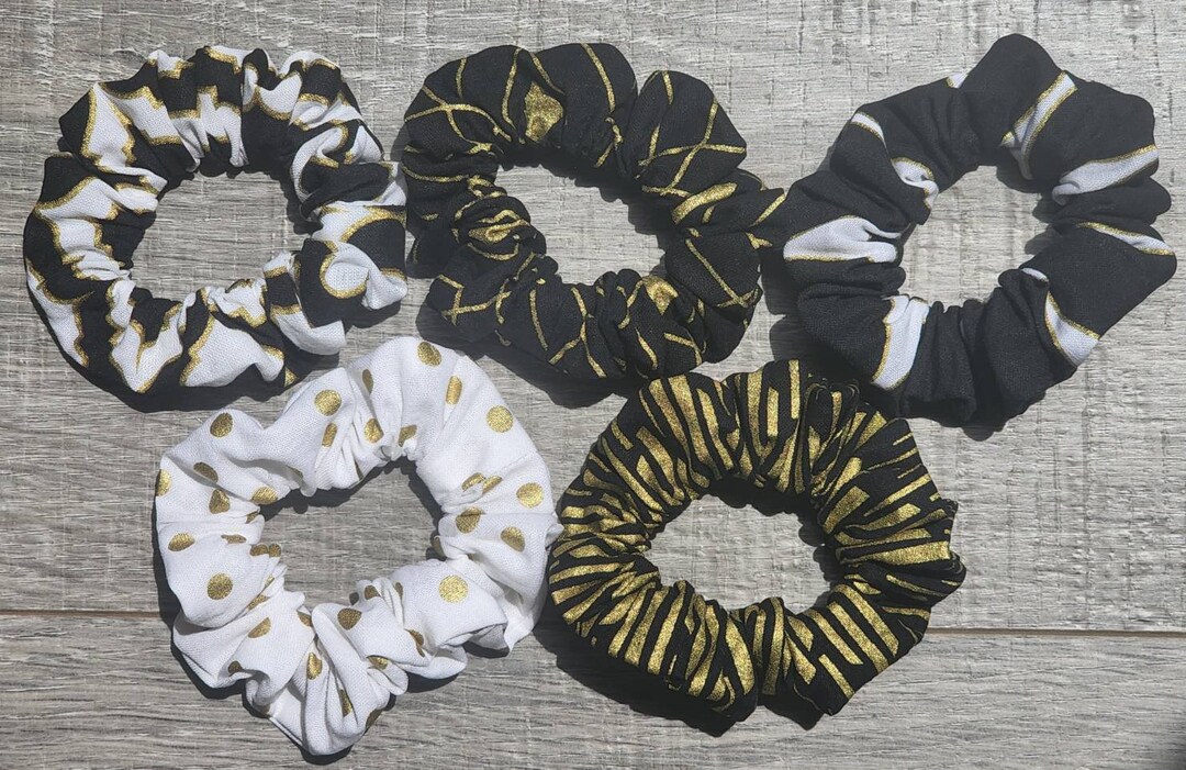 100% Cotton Small Black, White and Gold Scrunchie Bundle - Etsy