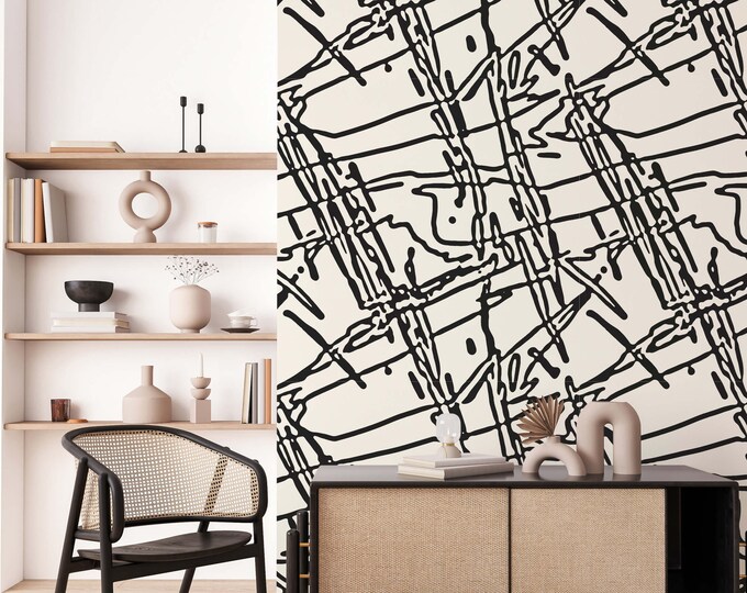 Abstract Floral Wallpaper | Flower Line Wallpaper - Etsy