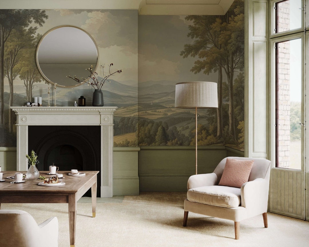 Vintage Landscape Wallpaper Mural - Etsy