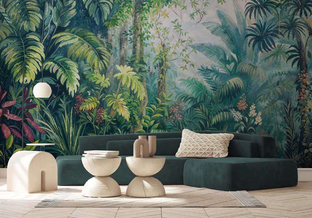 Painted Jungle Wallpaper Mural - Etsy