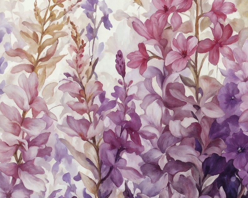 Purple Flower Wallpaper Mural | Floral Meadow Scene - Etsy