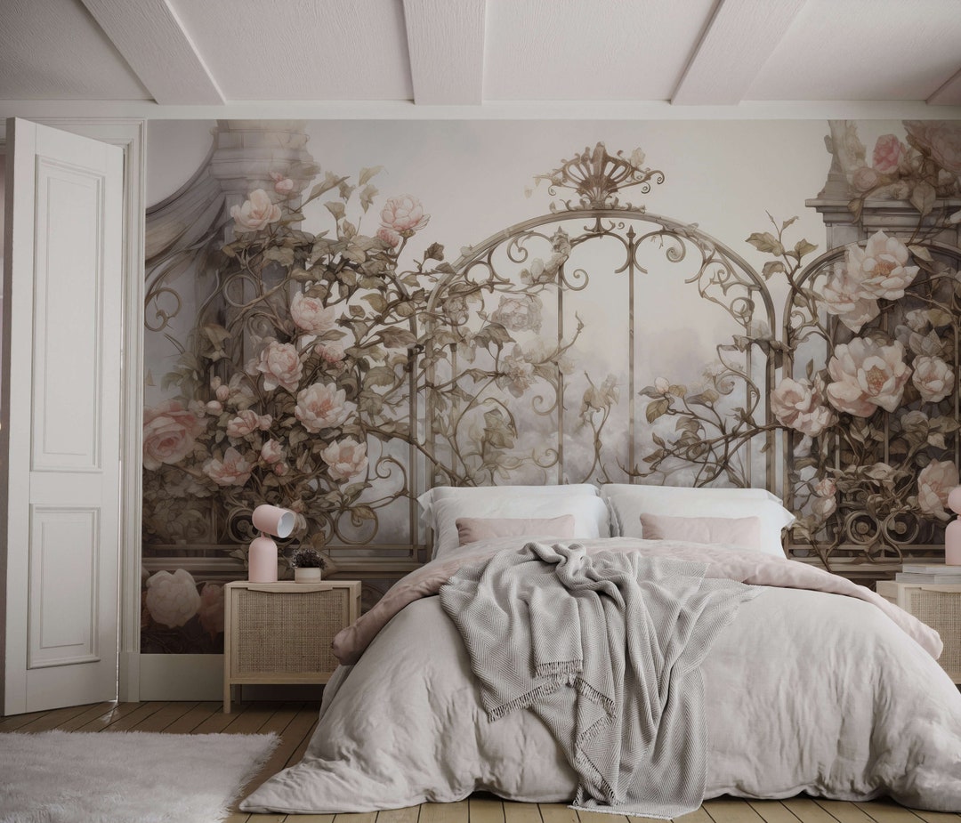 Rococo Style Floral Wallpaper Mural - Etsy