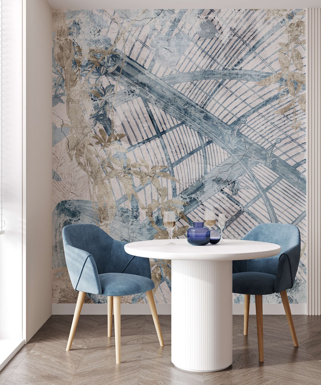 Blue Abstract Rococo Wallpaper Mural - Etsy