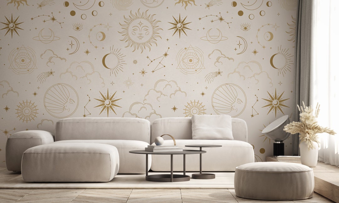 Occult Pattern Wallpaper | Celestial Wall Mural | Moon and Stars Design ...