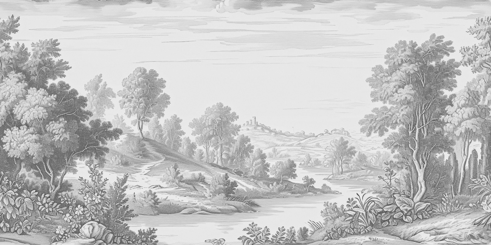 Classic Grey Toile De Jouy Wallpaper Mural Other Colour Variations ...