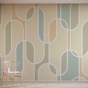 Geometric Pill Pattern Wallpaper Mural | Soft Retro Pattern Wall Mural ...