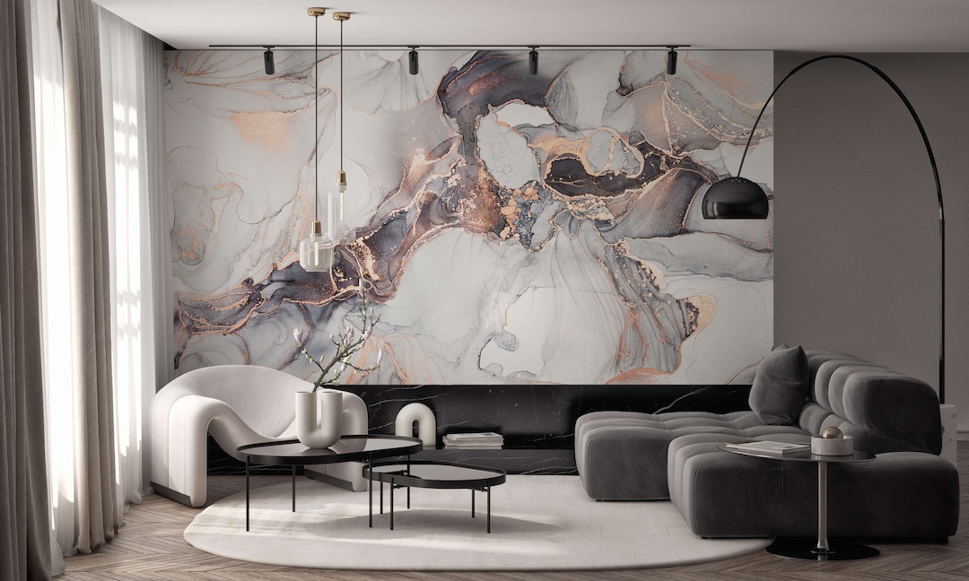 Rose Gold Marble Watercolour Wallpaper Mural - Etsy