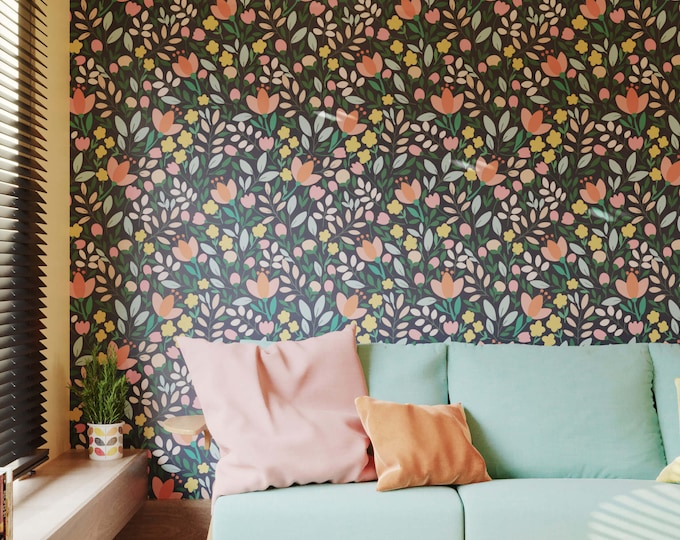 Rose Wallpaper Bold, Line-drawn Roses Design Available in Black & White ...