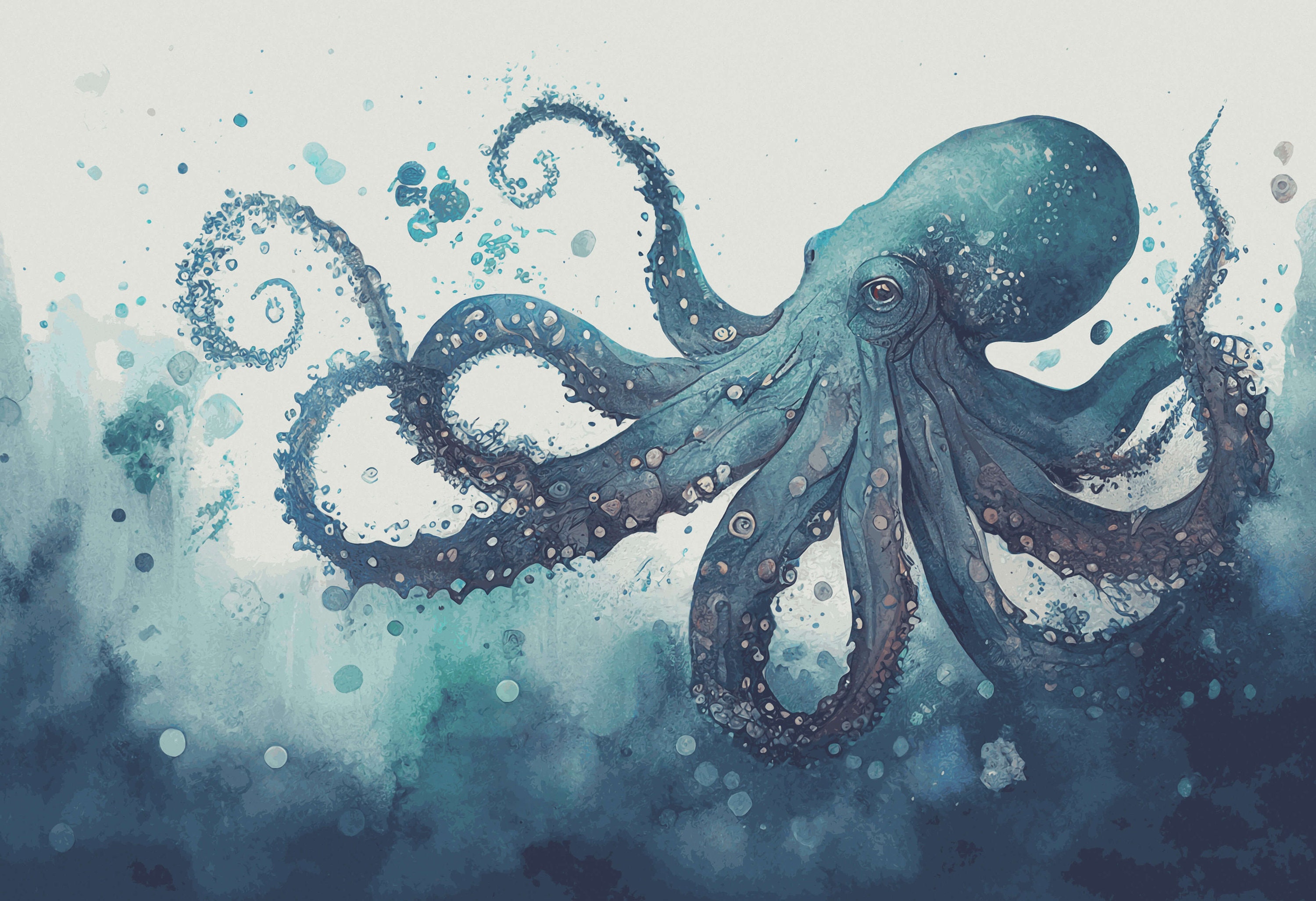 Watercolour Octopus Wallpaper Mural - Etsy