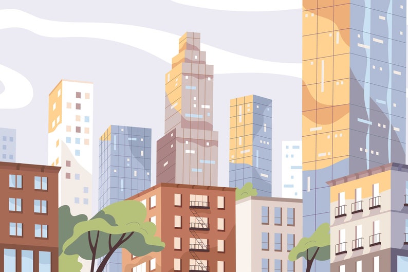 Kids Cityscape Wallpaper | Illustrated City Wall Mural - Etsy