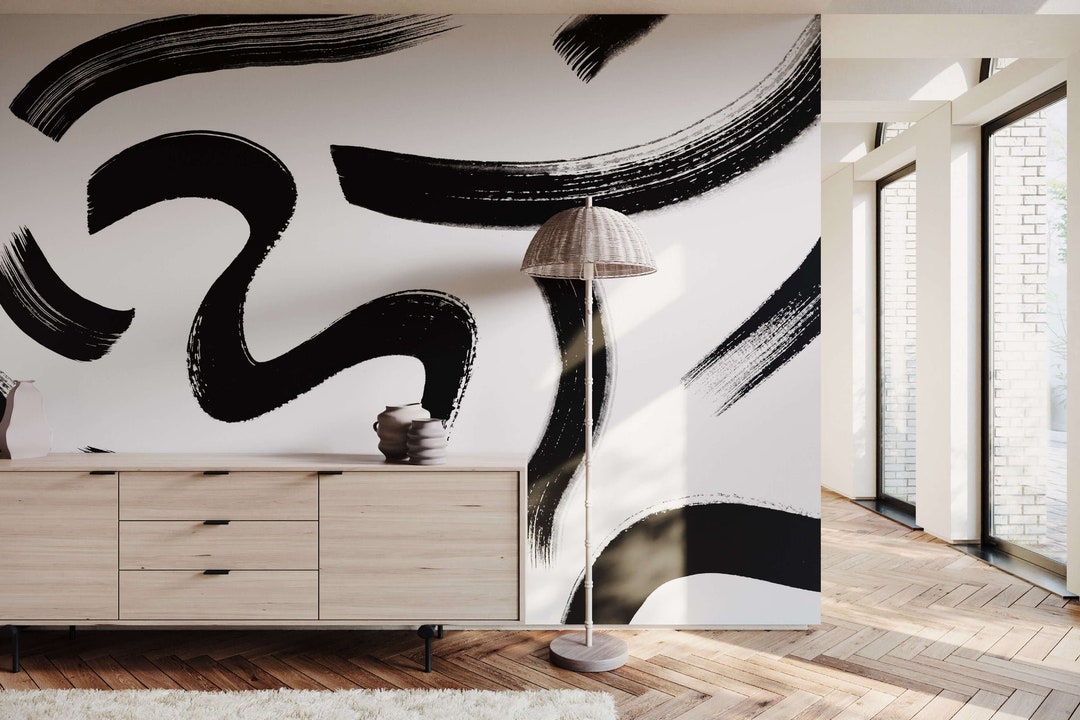 Line Wallpaper | Abstract Painted Wavy Line Wallpaper | Modern Sketched ...