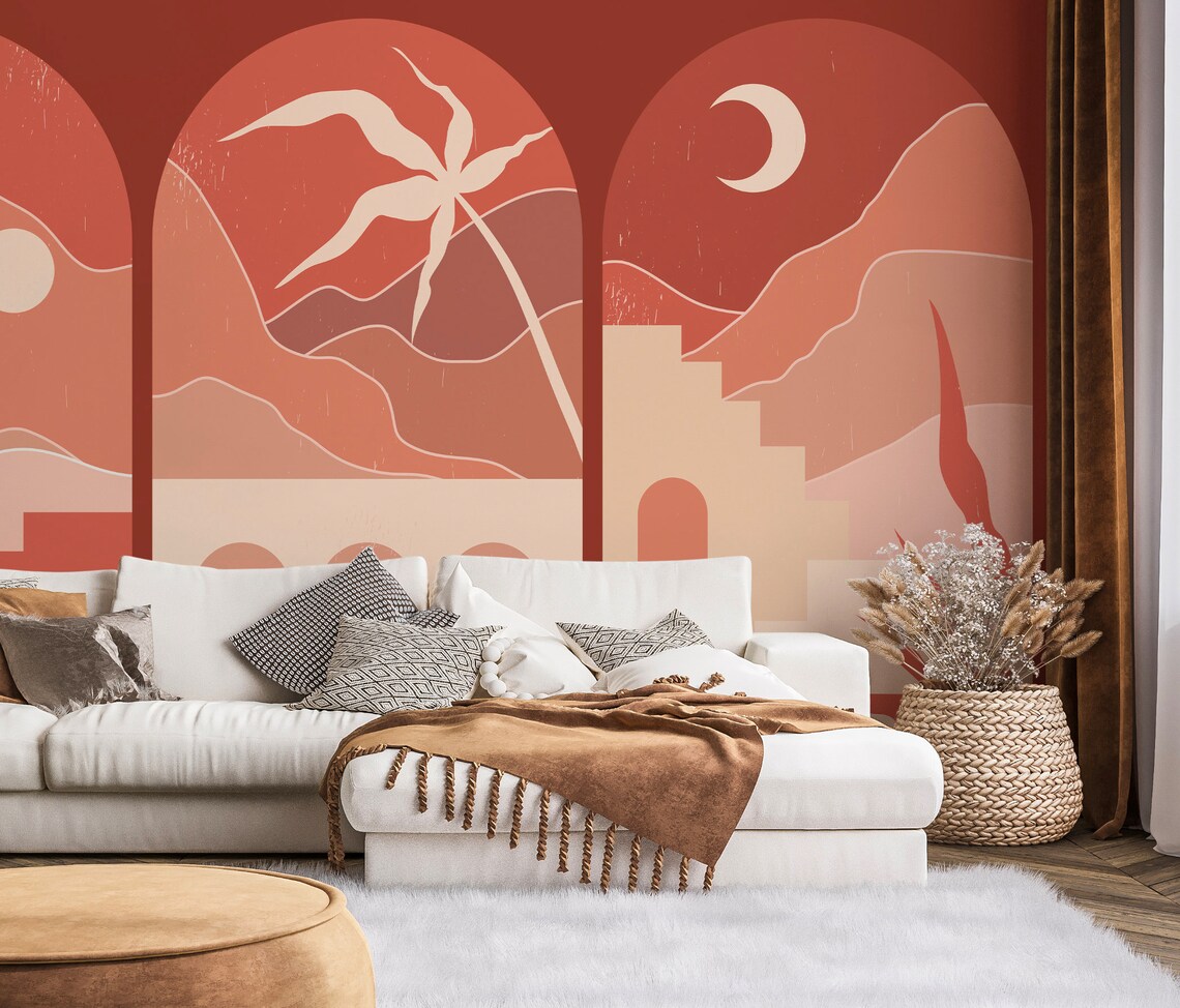 Arch Wallpaper Moroccan Inspired Tropical Archway Wallpaper - Etsy