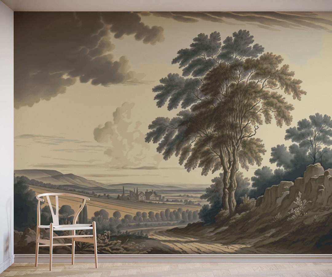Vintage Landscape Wallpaper Mural - Etsy