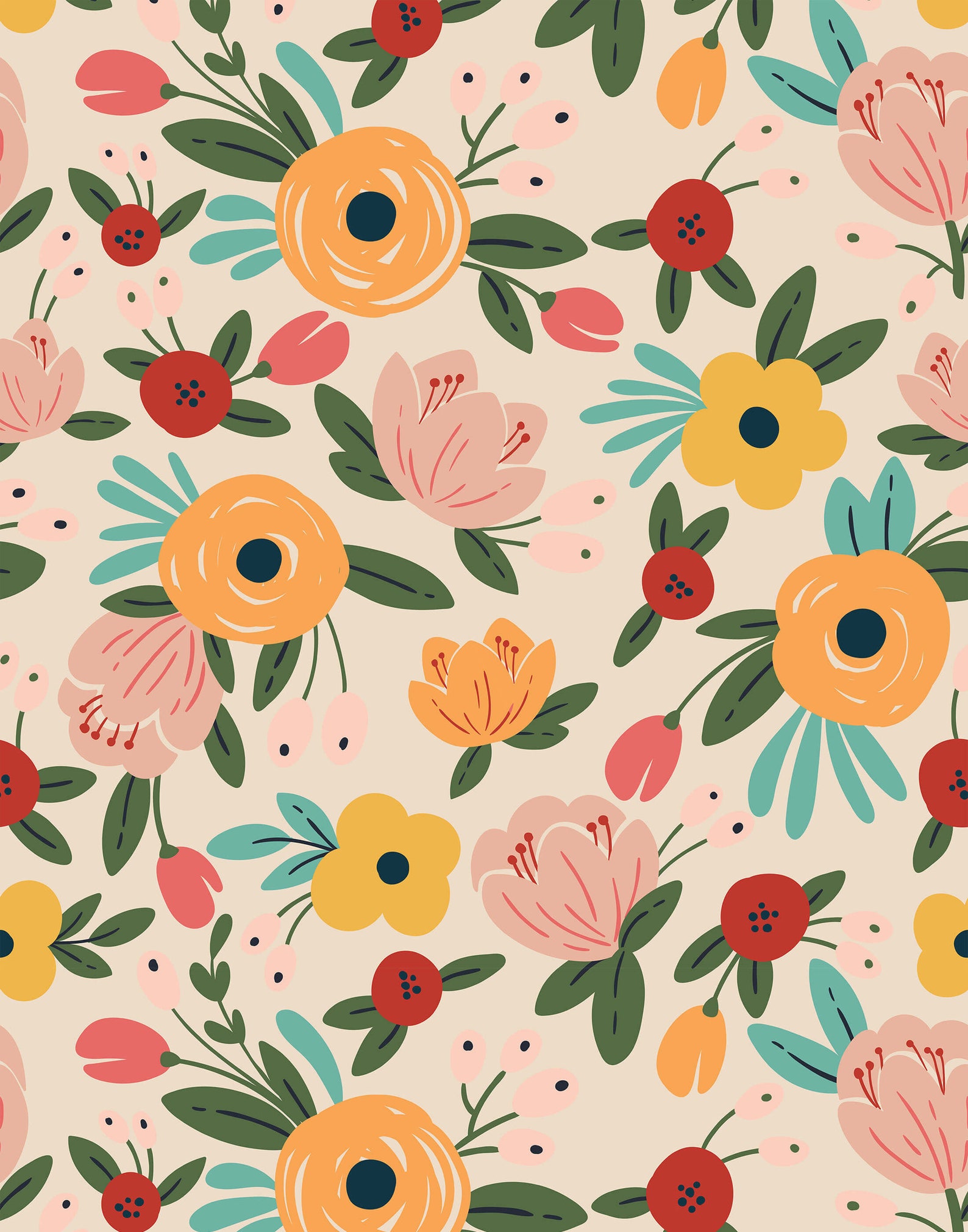 Modern Floral Wallpaper Boho Wallpaper - Etsy UK