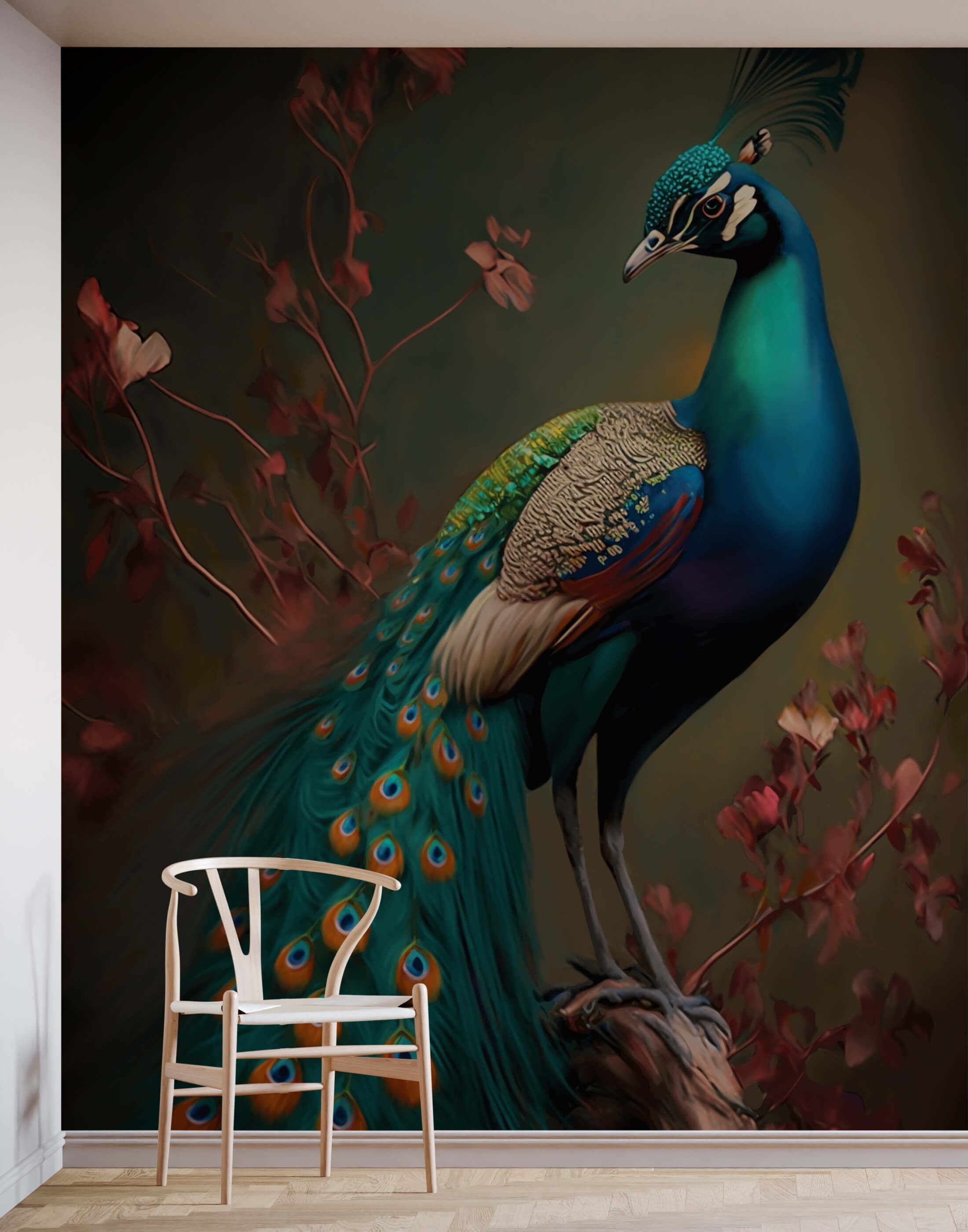 Blue Peacock Wallpaper Mural - Etsy
