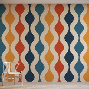 Retro Bold Squiggle Line Wallpaper Mural - Etsy